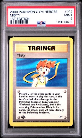 2000 #102 Misty 1st Edition PSA 9 Gym Heroes Pokemon - Collector Crypt